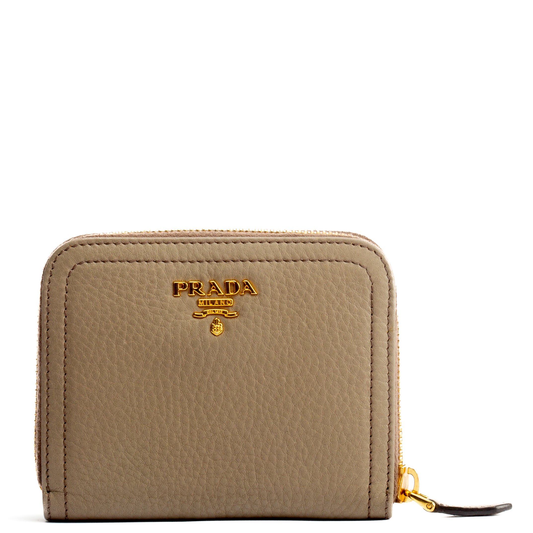 PRADA Leather Zip Around Compact Wallet - Gray – ALB